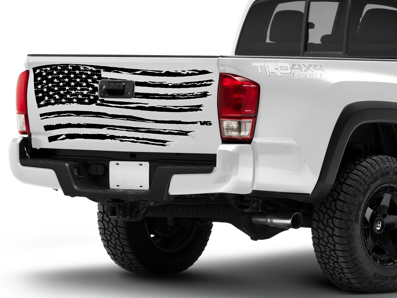 SEC10 Tacoma Tailgate Flag Distressed Wave Decal; Gloss Black T578092 ...