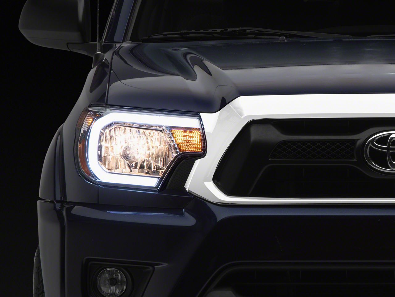 Tacoma LED Bar Factory Style Headlights with Amber Reflectors; Chrome ...