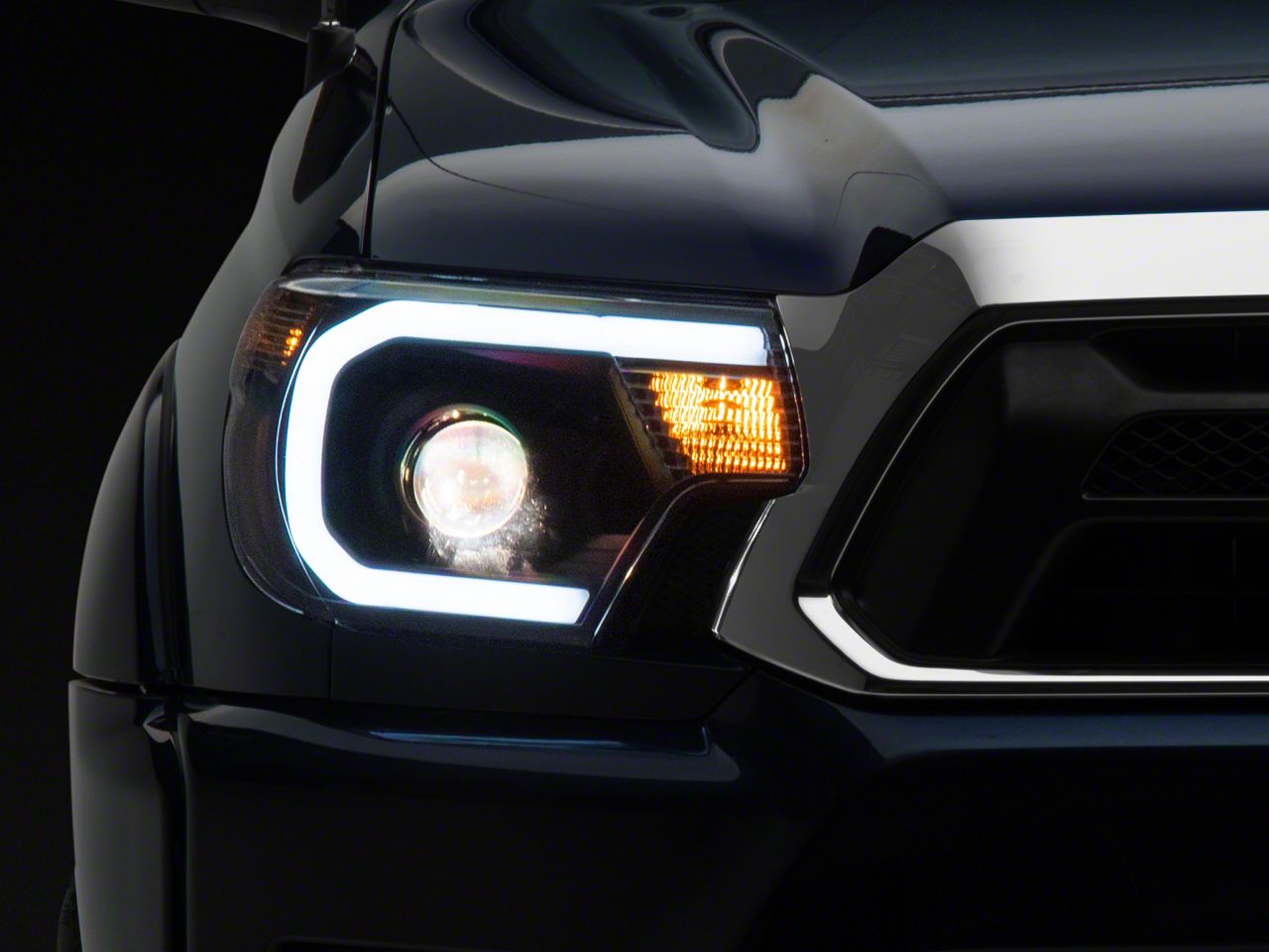 Tacoma LED C-Bar Projector Headlights; Black Housing; Clear Lens (12-15 ...