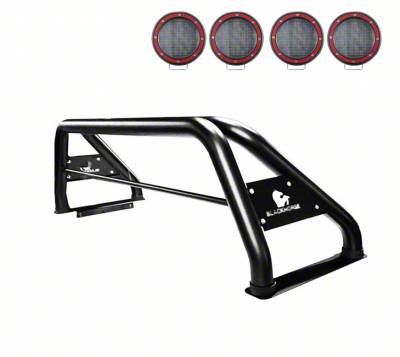 Tacoma Classic Roll Bar with 5.30-Inch Red Round LED Lights; Black (15 ...